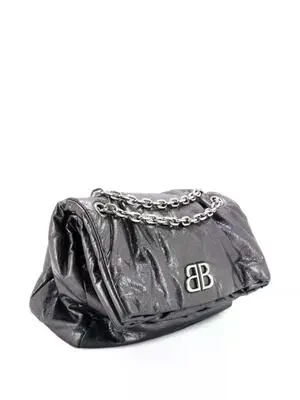 Balenciaga Monaco Chain Flap Leather Medium Shoulder Bag - Silver