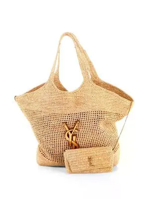 Saint Laurent Icare Shopping Raffia Maxi Tote Bag - Neutrals