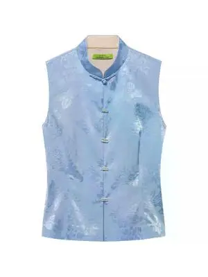 Shanghai Tang Floral Jacquard Sleeveless Mandarin Collar Top - Blue