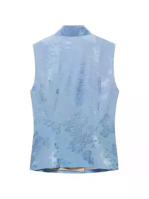 Shanghai Tang Floral Jacquard Sleeveless Mandarin Collar Top - Blue