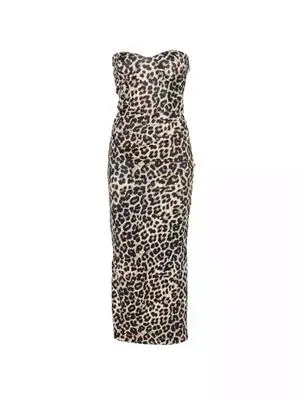 TWENTY FOURHAITCH Leopard Print Strapless Midi Dress - Neutrals