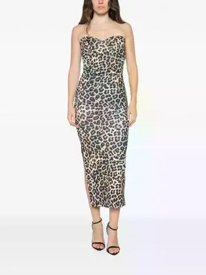 TWENTY FOURHAITCH Leopard Print Strapless Midi Dress
