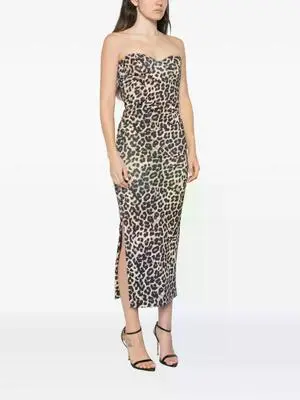TWENTY FOURHAITCH Leopard Print Strapless Midi Dress