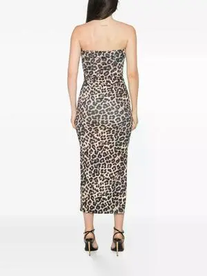 TWENTY FOURHAITCH Leopard Print Strapless Midi Dress