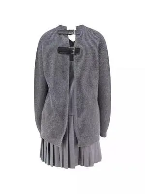 SEMICOUTURE Ribbed Knit V-neck Mini Dress With Pleated Skirt And Buckle Fastening