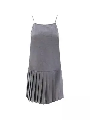 SEMICOUTURE Ribbed Knit V-neck Mini Dress With Pleated Skirt And Buckle Fastening
