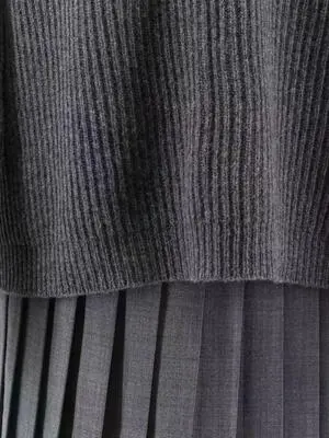 SEMICOUTURE Ribbed Knit V-neck Mini Dress With Pleated Skirt And Buckle Fastening