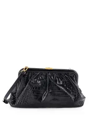 Balenciaga Cloud Crocodile Embossed Leather Large Clutch Bag - Black
