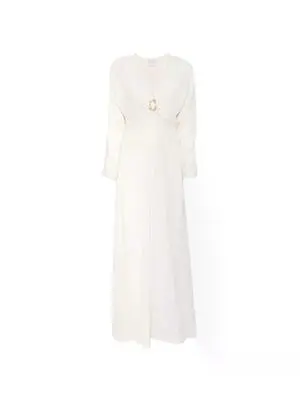 FORTE_FORTE Hammered-ring V-neck Maxi Dress - Neutrals