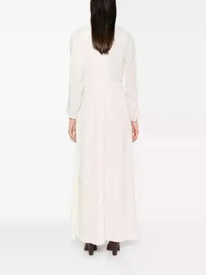FORTE_FORTE Hammered-ring V-neck Maxi Dress - Neutrals