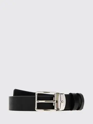 Montblanc Adjustable Leather Belt With Engraved Logo Metal Buckle - Black