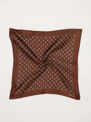 Brioni Paisley Print Square Silk Scarf With Contrast Logo - Brown