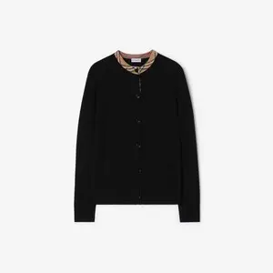 Burberry Check Trim Wool Cardigan