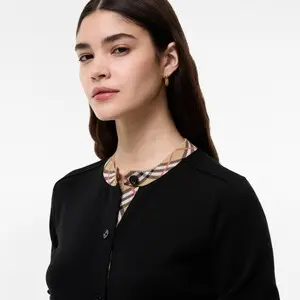 Burberry Check Trim Wool Cardigan