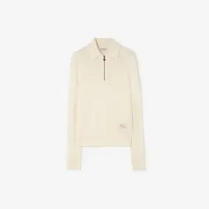Burberry Long-sleeve Cashmere Polo Shirt - Ceramic White