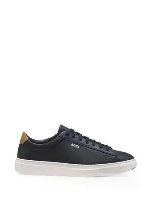 BOSS Kieran Cupsole Trainers In Leather With Signature-stripe Stitching - Blue