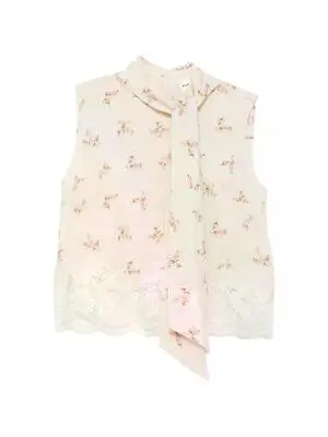 P.a.r.o.s.h Floral-print Lace-trim Blouse - Neutrals