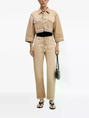 VICOLO Embellished Cropped Denim Jacket - Brown