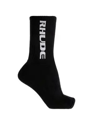 Rhude Logo-intarsia Ribbed-knit Socks