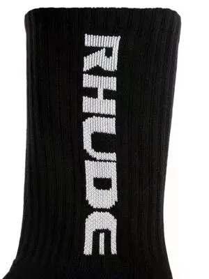 Rhude Logo-intarsia Ribbed-knit Socks