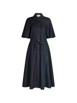 PATOU Midi Belted Button-front Dress - Blue