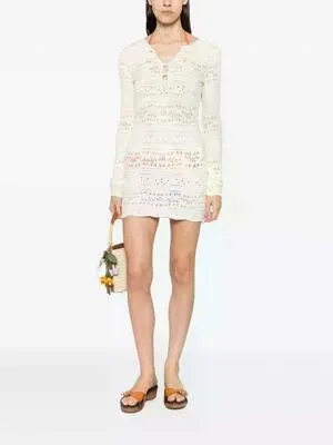MC2 SAINT BARTH Crochet-knit Long-sleeve Dress - Neutrals