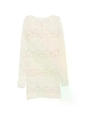 MC2 SAINT BARTH Crochet Knit Long Sleeve Mini Dress - Neutrals
