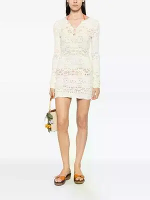 MC2 SAINT BARTH Crochet Knit Long Sleeve Mini Dress