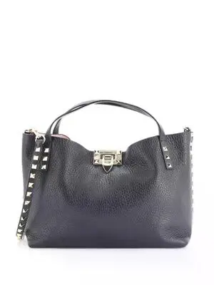 Valentino Garavani Rockstud Convertible Flip Lock Leather Medium Tote Bag - Black