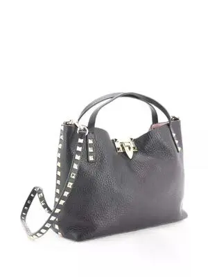 Valentino Garavani Rockstud Convertible Flip Lock Leather Medium Tote Bag - Black