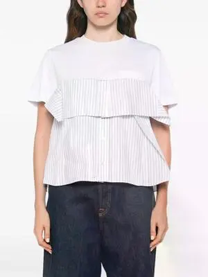 Sacai Striped Ruffled Detail T-shirt - White