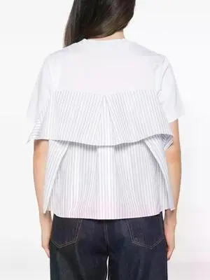 Sacai Striped Ruffled Detail T-shirt - White