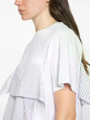 Sacai Striped Ruffled Detail T-shirt - White