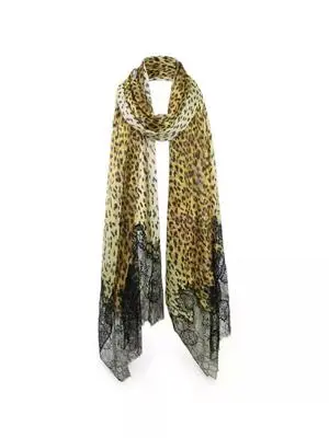 Valentino Garavani Leopard-print Lace-trim Scarf - Neutrals