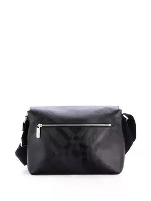 Burberry Full Flap Messenger Bag Check Embossed Leather Medium Crossbody Bag