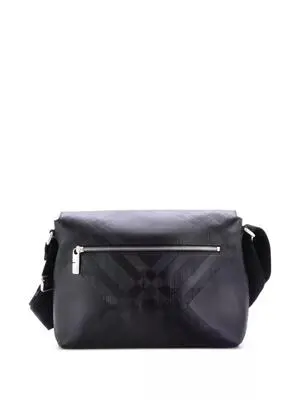 Burberry Check Embossed Leather Messenger Bag - Black