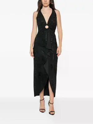 TWENTY FOURHAITCH Sequin-embellished Ring Detail Midi Dress - Black