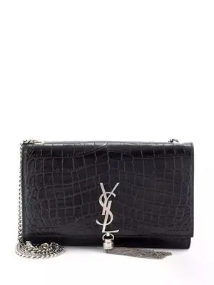 Saint Laurent Monogram Tassel Crocodile Embossed Leather Medium Crossbody Bag