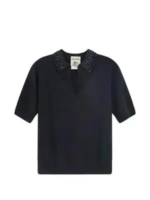 SEMICOUTURE Bead-embellished Short-sleeve Sweater - Black