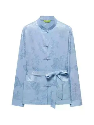 Shanghai Tang Floral-jacquard Belted Shirt - Blue
