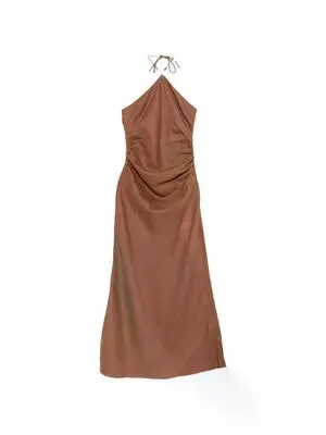 Faithfull The Brand Natalia Beaded-halterneck Midi Dress - Brown