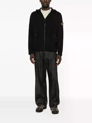 Stone Island Logo-patch Zip-up Hoodie - Black