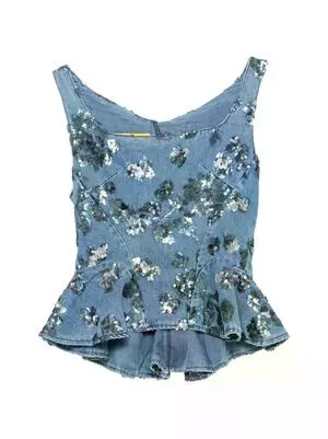 MARQUES' ALMEIDA Sequin Embellished Peplum Top - Blue