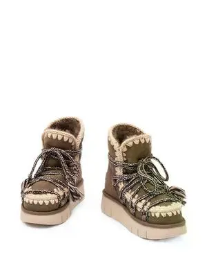 Mou Crochet-trim Lace-up Ankle Boots