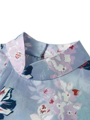 Shanghai Tang Floral Print Silk Midi Dress