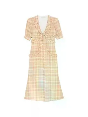 Alessandra Rich Ruffled Trim Checkered Midi Dress
