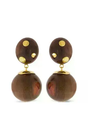 LIZZIE FORTUNATO Studded Wood Drop Earrings - Gold