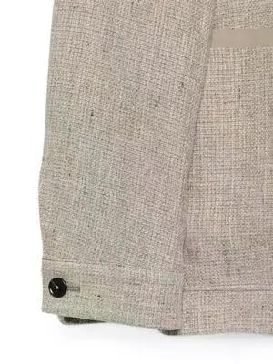 Zegna Band Collar Linen Jacket With Leather Trim