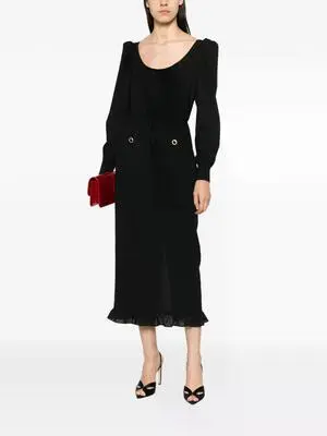 Alessandra Rich Ruffle-trim Scoop-neck Midi Dress - Black