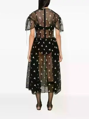 Simone Rocha Floral-embroidered Puff-sleeve Dress